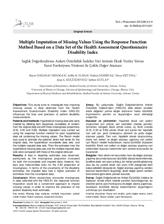 (PDF) Multiple Imputation of Missing Values Using the Response Function Method Based on a Data ...