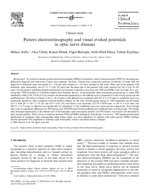 (PDF) Pattern electroretinography and visual evoked potentials in optic ...