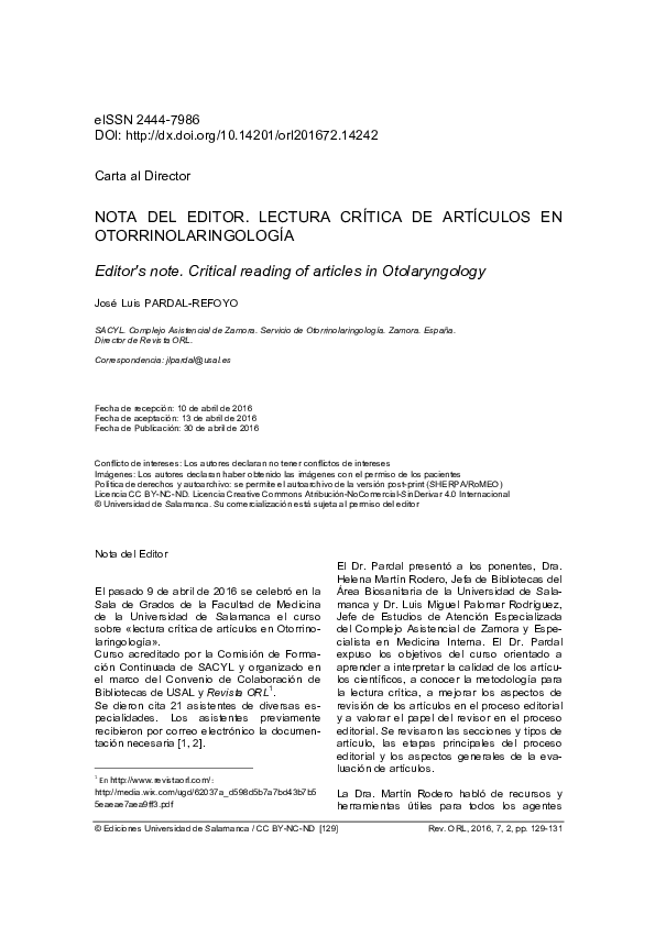(PDF) Nota del Editor. Lectura crítica de artículos en ...
