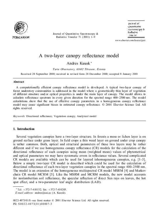 (PDF) A two-layer canopy reflectance model