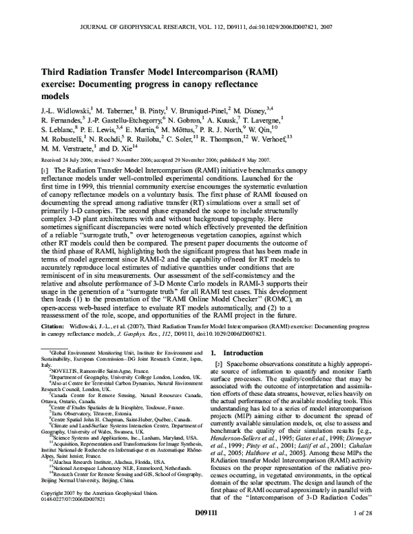 (PDF) Third Radiation Transfer Model Intercomparison (RAMI) exercise ...