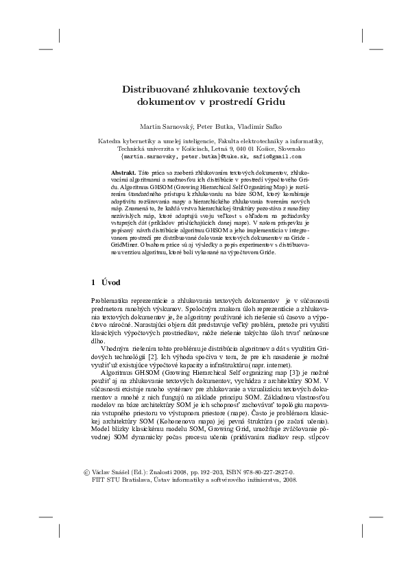 (PDF) Distribuované zhlukovanie textových dokumentov v prostredí Gridu ...