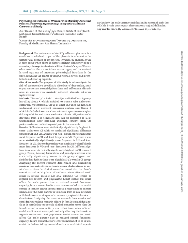 (PDF) Psychological Outcome of Women with Morbidly Adherent Placenta ...