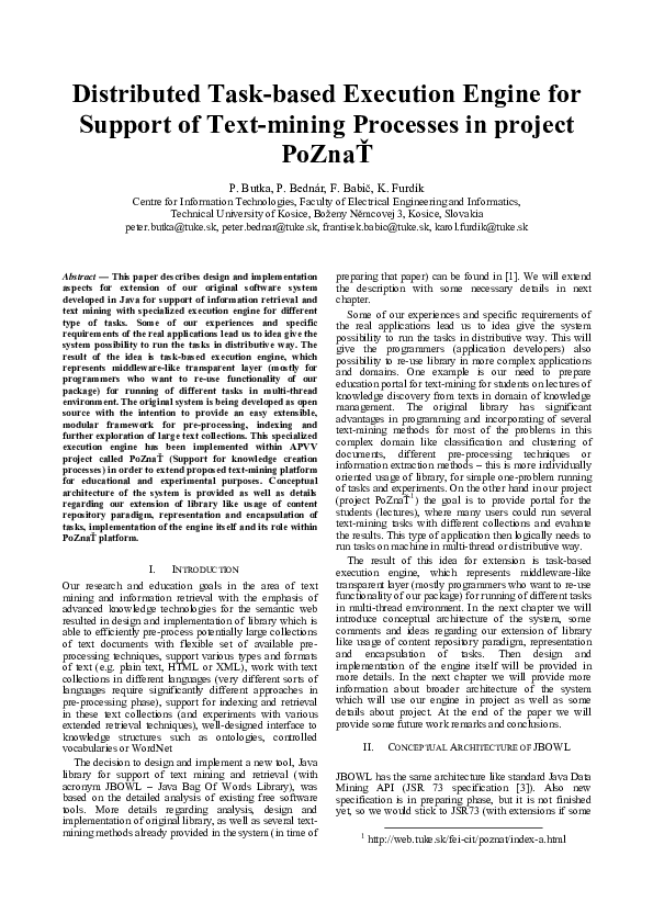 (PDF) Distributed task-based execution engine for support of text-mining processes