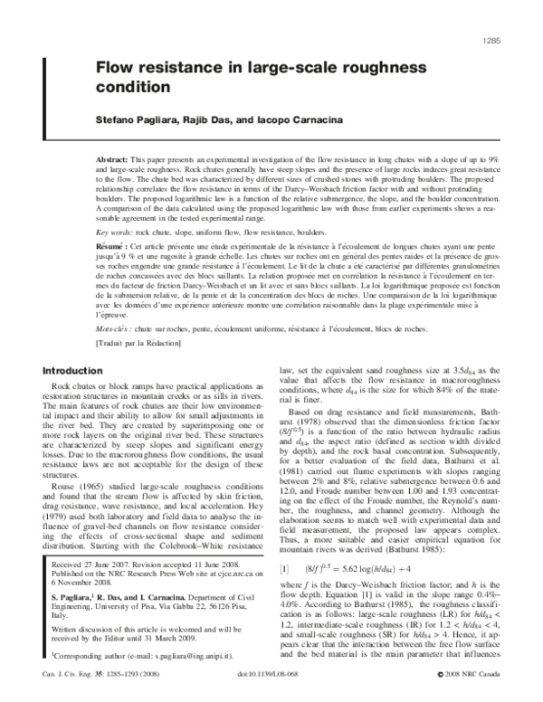 (PDF) Flow resistance in large-scale roughness condition
