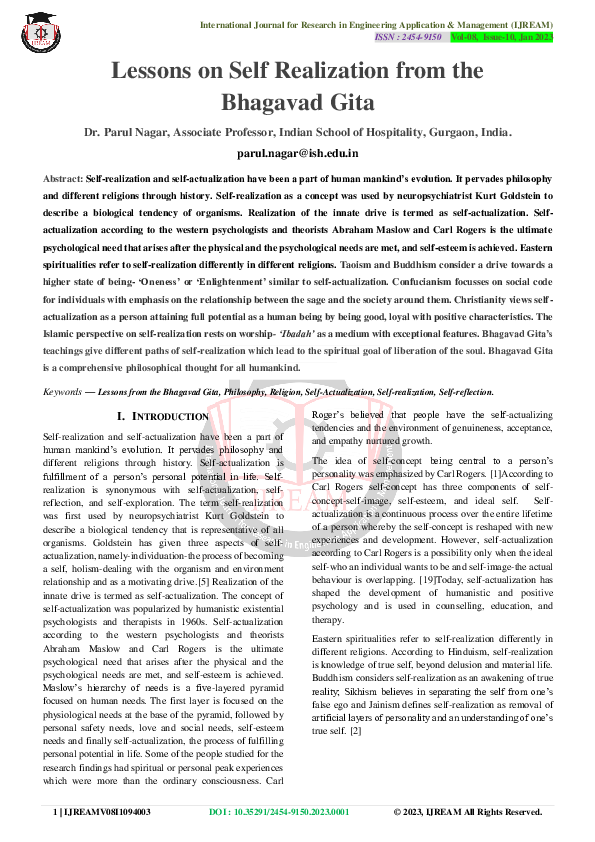 (PDF) Lessons on Self Realization from the Bhagavad Gita
