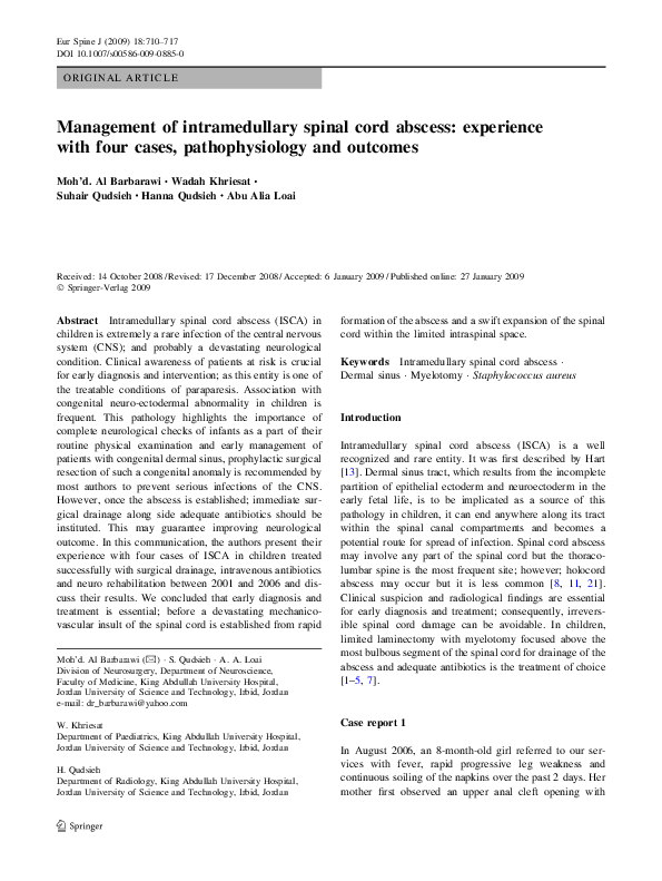 (PDF) Management of intramedullary spinal cord abscess: experience with four cases ...