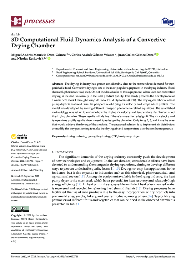 (PDF) 3D Computational Fluid Dynamics Analysis of a Convective Drying ...