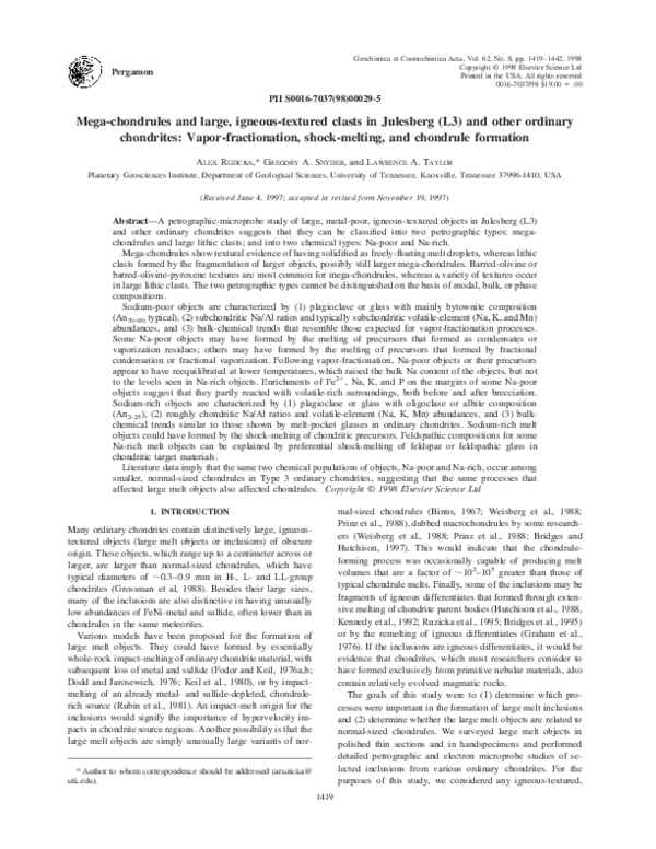 (PDF) Mega-chondrules and large, igneous-textured clasts in Julesberg ...