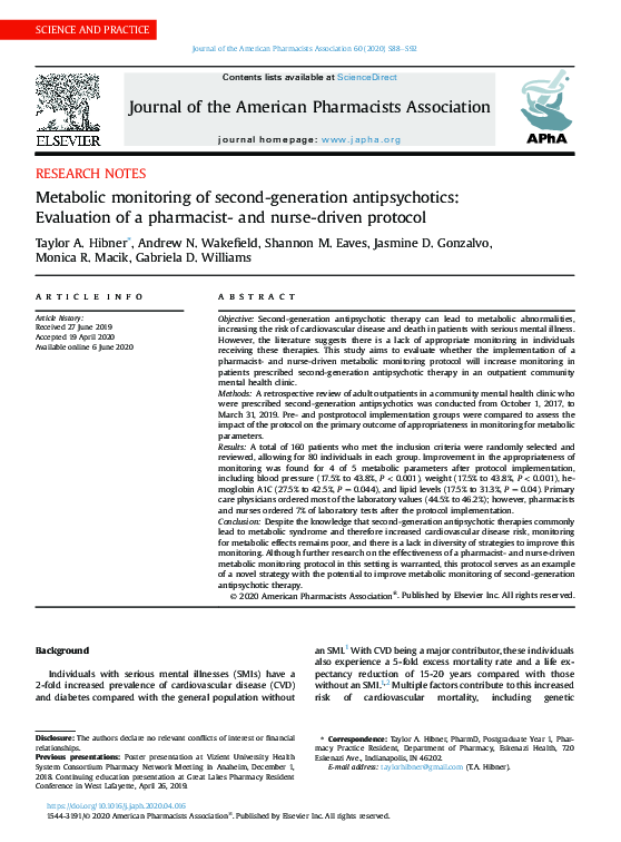(PDF) Metabolic monitoring of second-generation antipsychotics ...