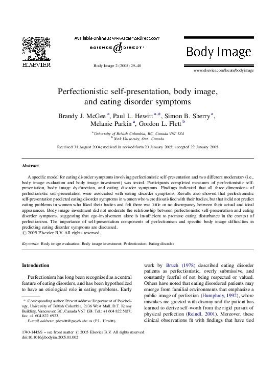 (PDF) Perfectionistic self-presentation, body image, and eating disorder symptoms