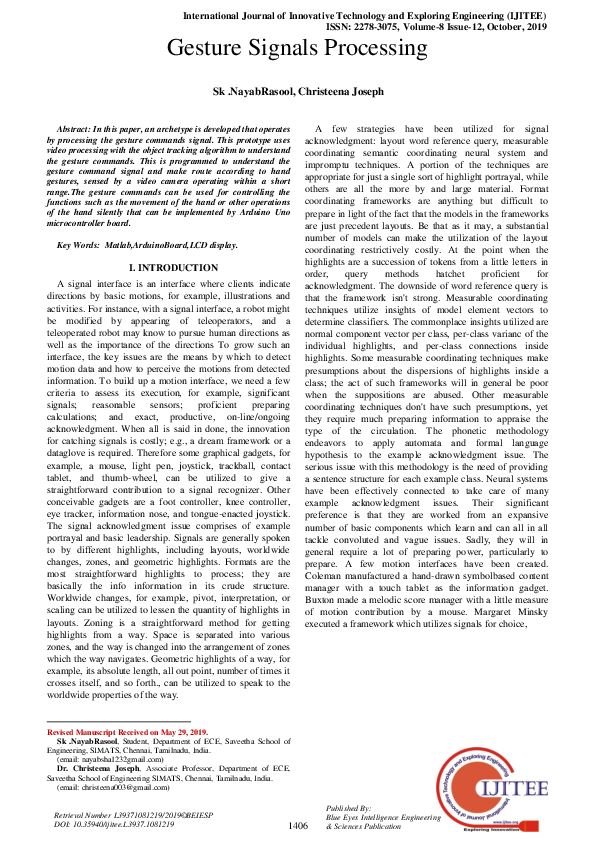 (PDF) Gesture Signals Processing