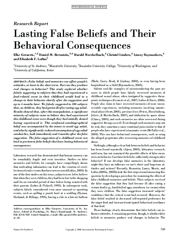 (PDF) Lasting False Beliefs and Their Behavioral Consequences