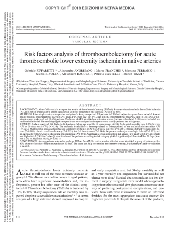 (PDF) Risk factors analysis of thromboembolectomy for acute ...