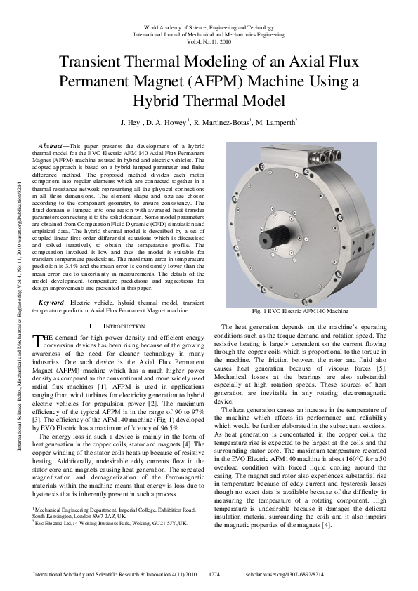 (PDF) Transient Thermal Modeling Of An Axial Flux Permanent Magnet (Afpm) Machine Using A Hybrid ...