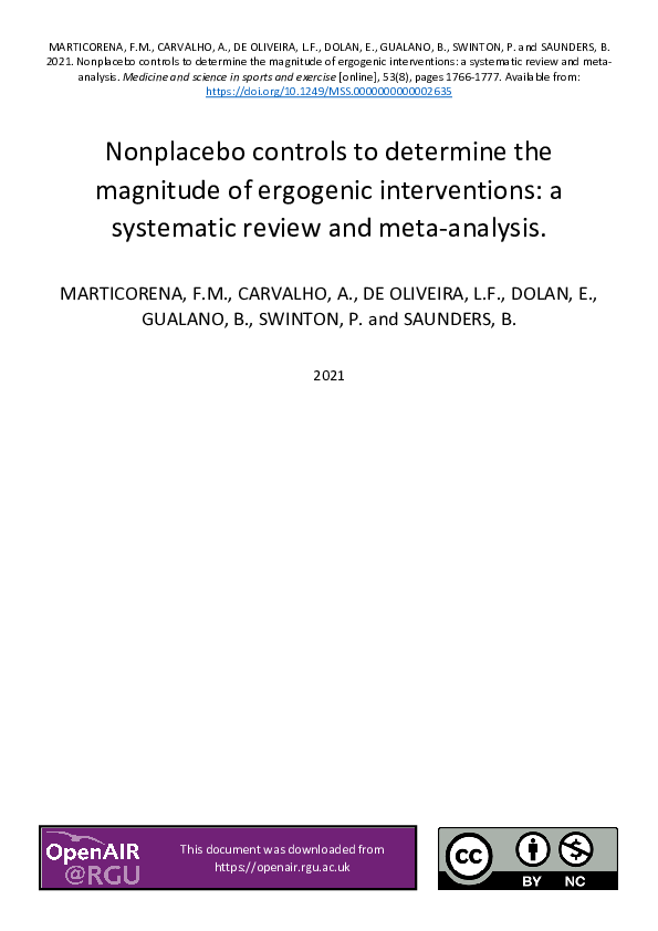 (PDF) Non-placebo Controls To Determine The Magnitude Of Ergogenic ...