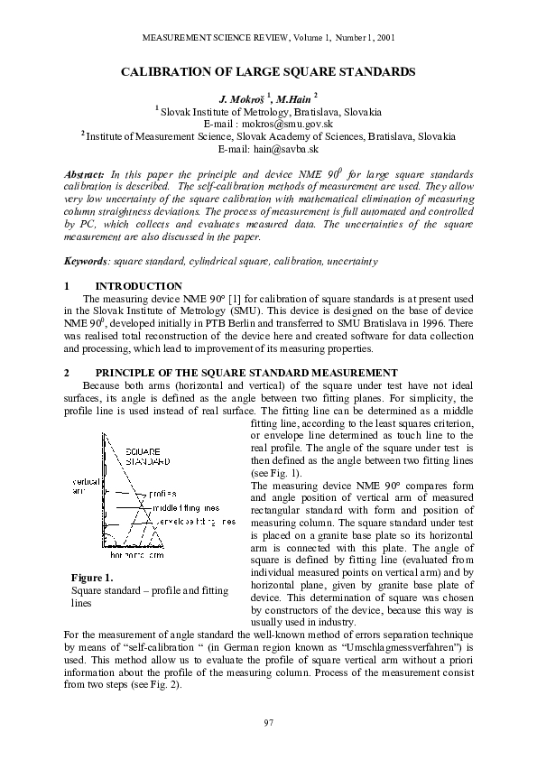 (PDF) Calibration of Large Square Standards