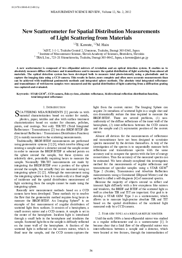 (PDF) New Scatterometer for Spatial Distribution Measurements of Light ...