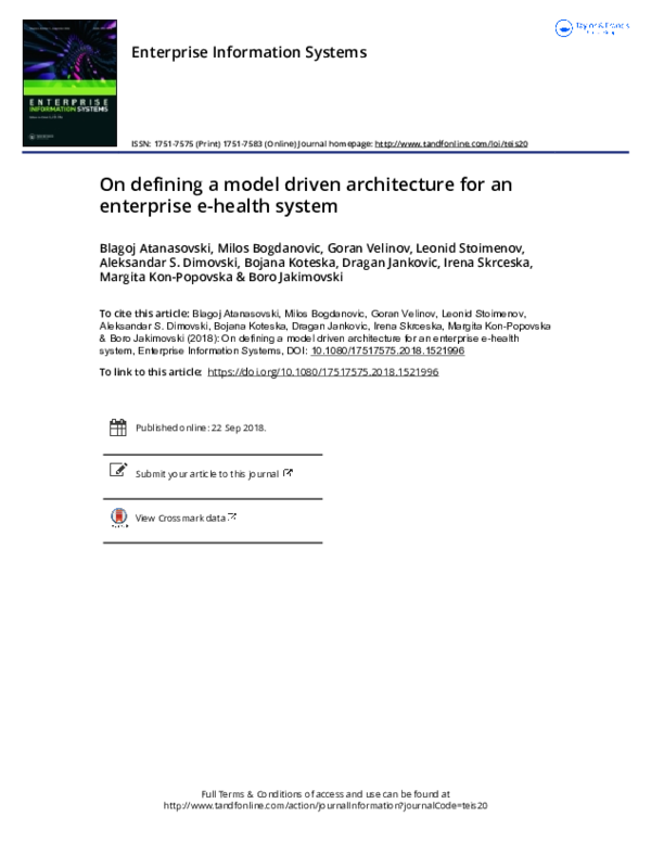 (PDF) On defining a model driven architecture for an enterprise e-health system | Dragan ...