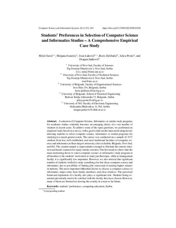 (PDF) Students' preferences in selection of computer science and ...