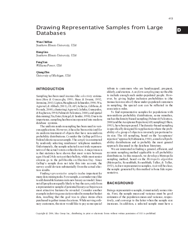 (PDF) Drawing Representative Samples from Large Databases