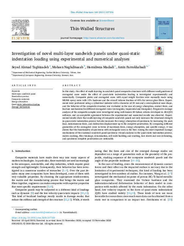 (PDF) Investigation of novel multi-layer sandwich panels under quasi-static indentation loading ...