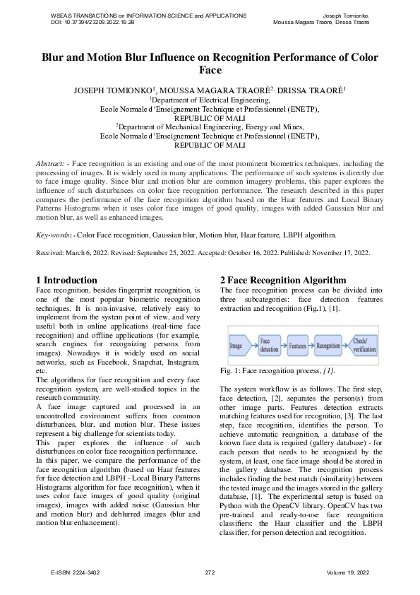 (PDF) Blur and Motion Blur Influence on Recognition Performance of ...