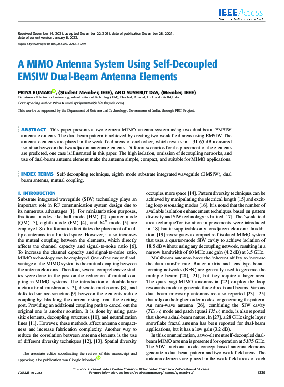 (PDF) A MIMO Antenna System Using Self-Decoupled EMSIW Dual-Beam ...