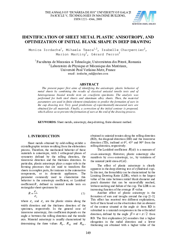 (PDF) Identification of sheet metal plastic anisotropy using ...