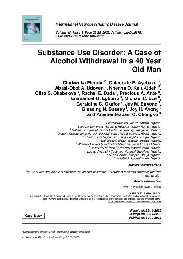 (PDF) Substance Use Disorder: A Case of Alcohol Withdrawal in a 40 Year ...
