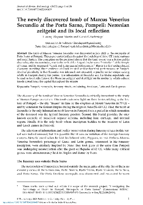 (PDF) The newly discovered tomb of Marcus Venerius Secundio at the ...