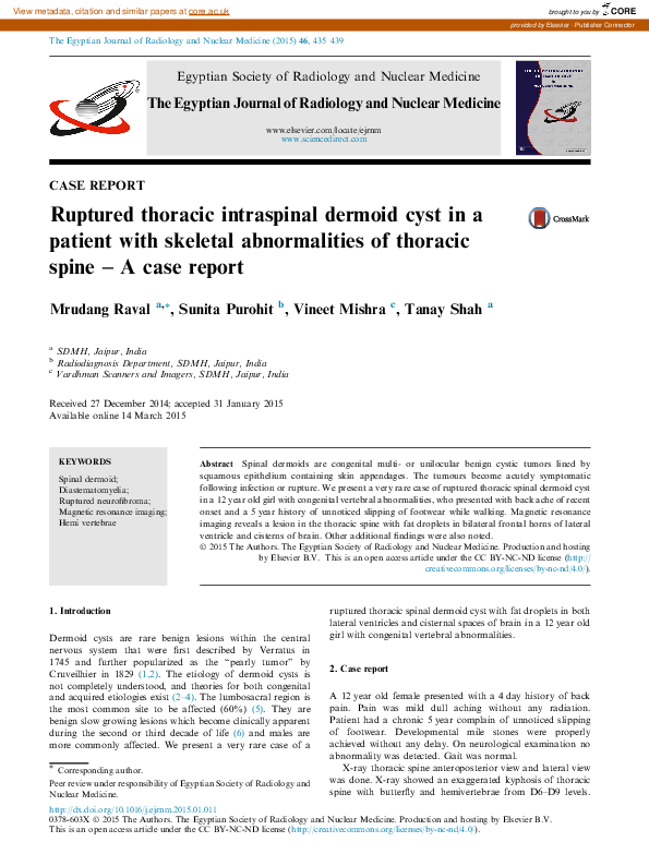 Pdf Ruptured Thoracic Intraspinal Dermoid Cyst In A Patient With