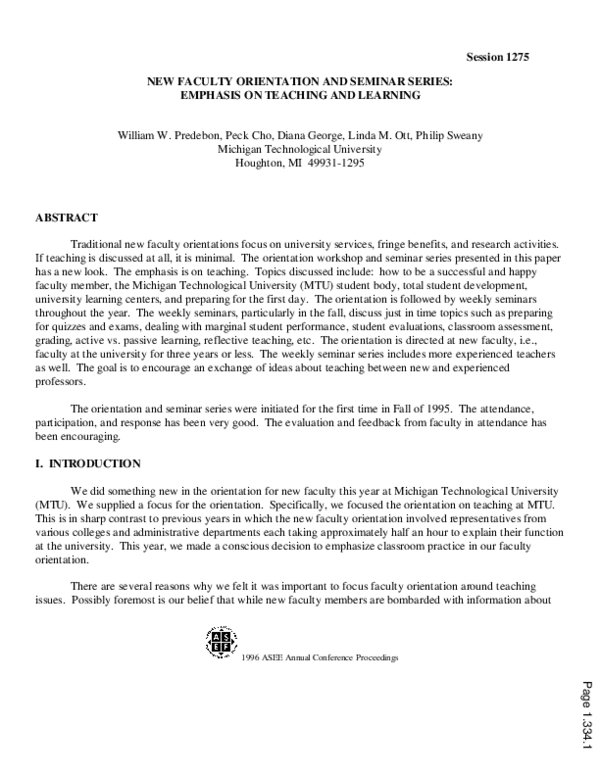 (PDF) New Faculty Orientation And Seminar Series: Emphasis On Teaching ...