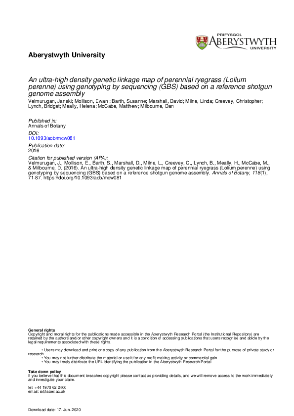 (PDF) An ultra-high density genetic linkage map of perennial ryegrass ...