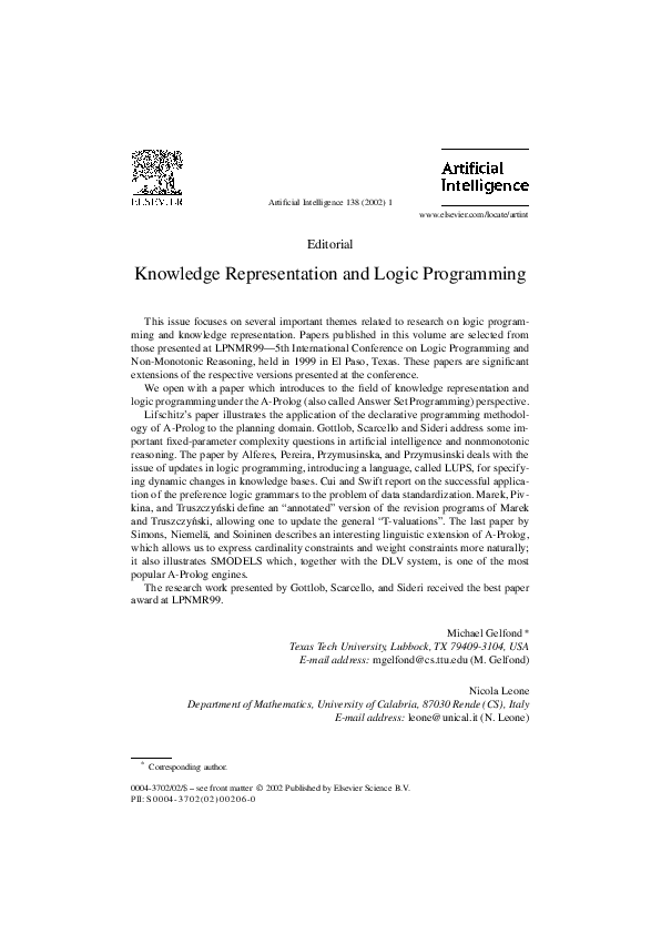 (PDF) Knowledge Representation and Logic Programming (PDF) Knowledge Representation and Logic Programming