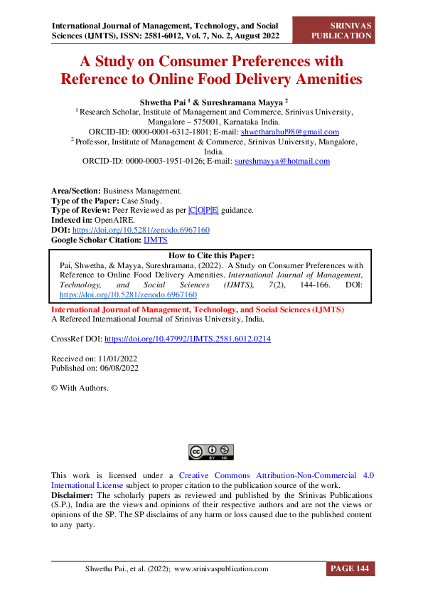 (PDF) A Study on Consumer Preferences with Reference to Online Food ...