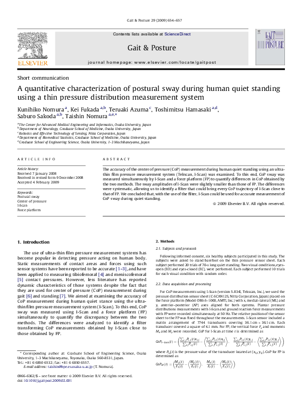 (PDF) Postural Sway Measurement: I-Scan vs. Force Platform