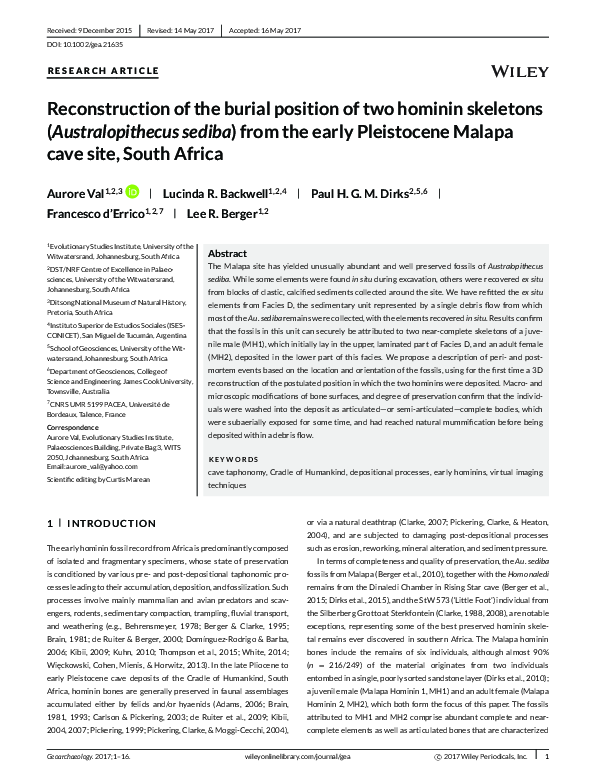 (PDF) Reconstruction of the burial position of two hominin skeletons ...