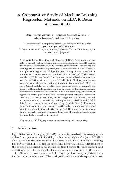 (PDF) A Comparative Study of Machine Learning Regression Methods on LiDAR Data: A Case Study