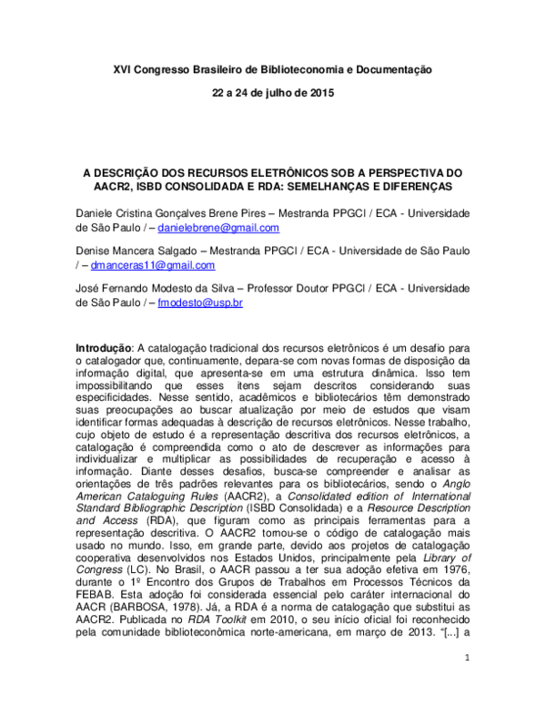 (PDF) A descrição dos recursos eletrônicos sob a perspectiva do AACR2 ...
