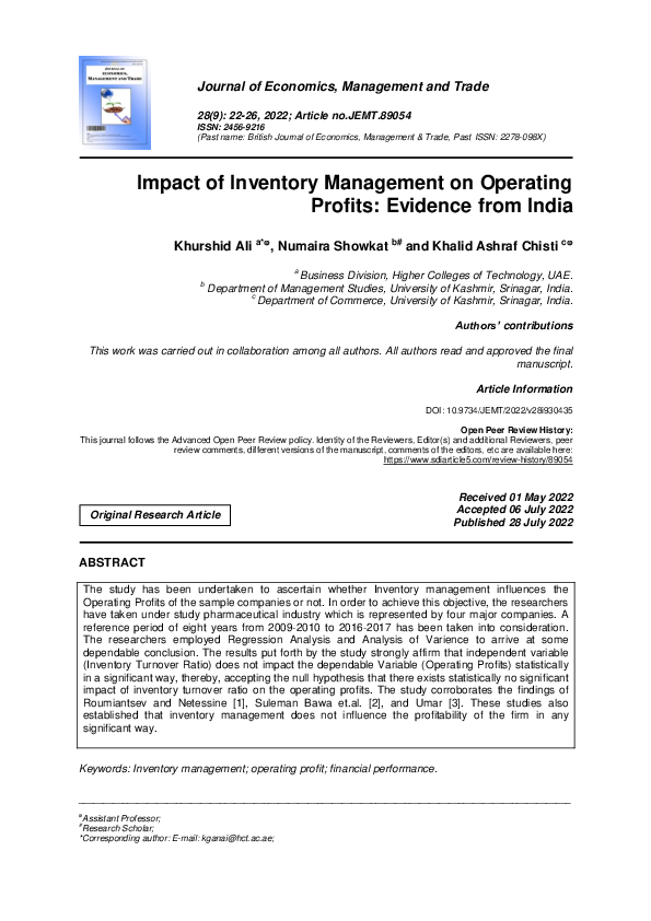 (PDF) Impact of Inventory Management on Operating Profits: Evidence ...