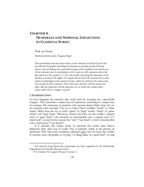 (PDF) CHAPTER 8. NUMERALS AND NOMINAL INFLECTION IN CLASSICAL SYRIAC