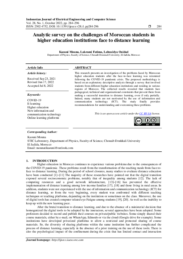 (PDF) Analytic survey on the challenges of Moroccan students in higher ...