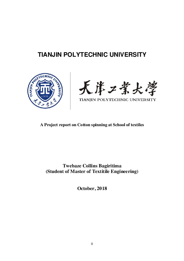 (PDF) A Project report on Cotton spinning at School of textiles
