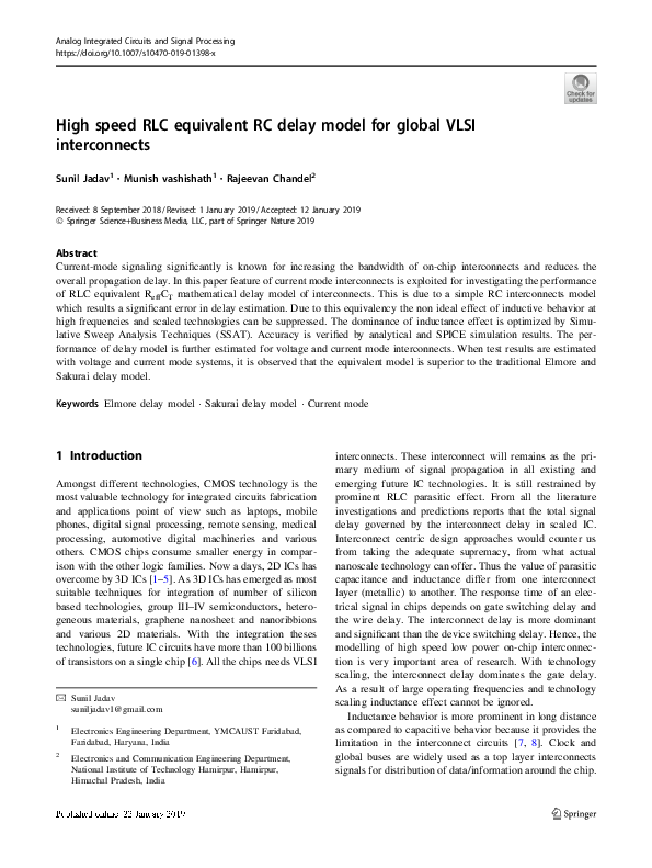 Pdf High Speed Rlc Equivalent Rc Delay Model For Global Vlsi Interconnects