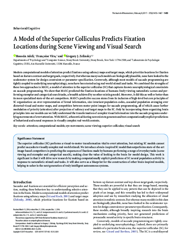 (PDF) A Model of the Superior Colliculus Predicts Fixation Locations during Scene Viewing and ...