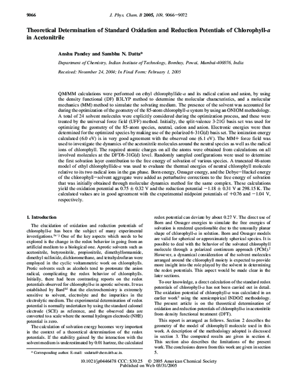 (PDF) Theoretical Determination of Standard Oxidation and Reduction ...
