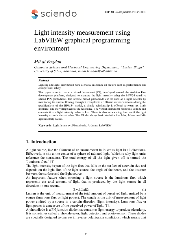 (PDF) Light intensity measurement using LabVIEW graphical programming environment