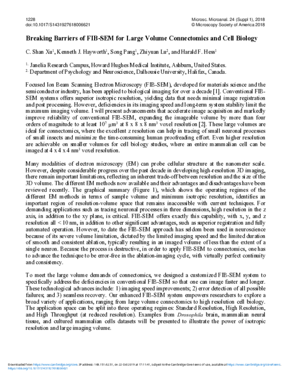 (PDF) Breaking Barriers of FIB-SEM for Large Volume Connectomics and ...
