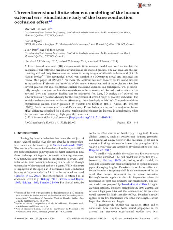 (PDF) Three-dimensional finite element modeling of the human external ear: Simulation study of ...